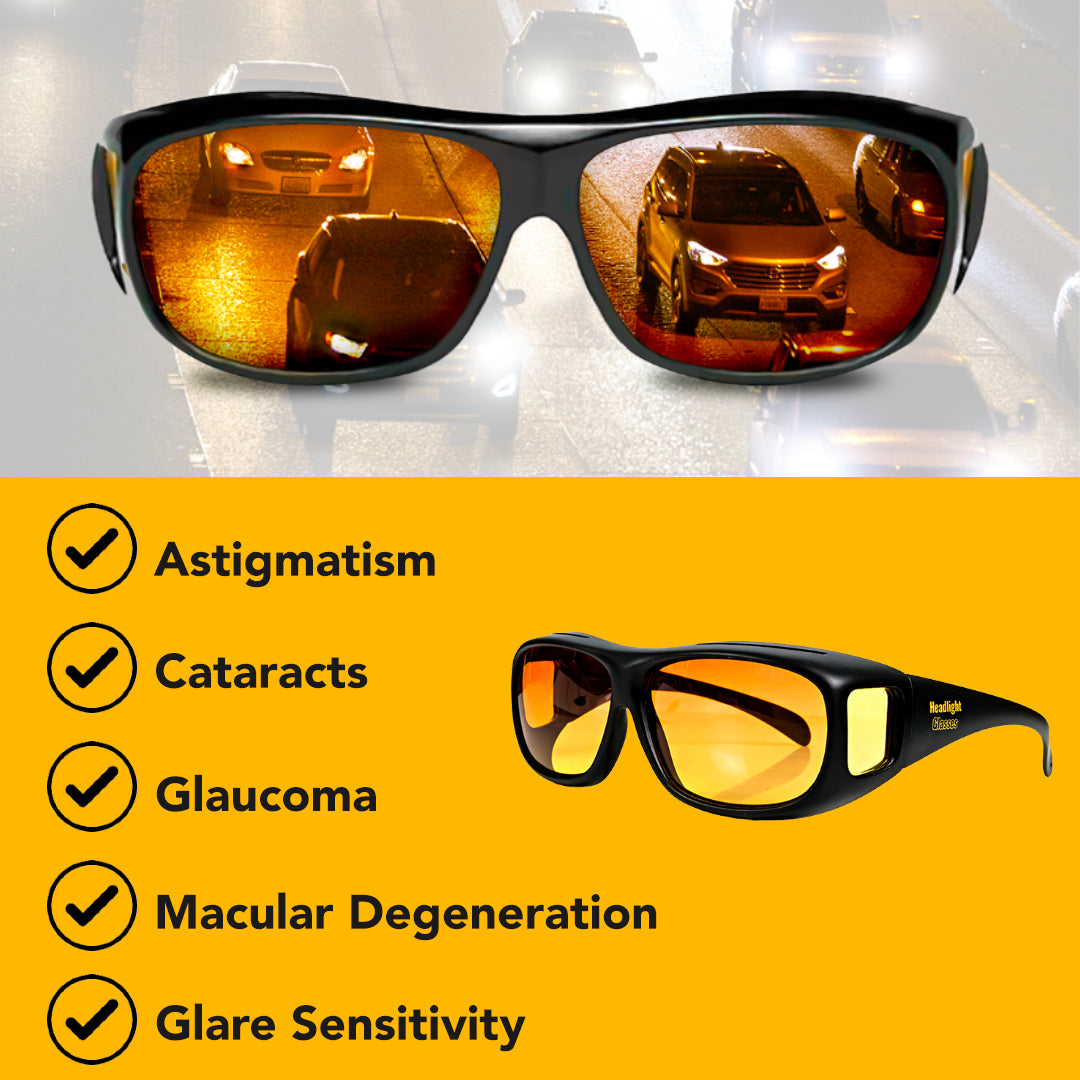 Night Driving Fit Over Glasses | Women's and Men's | Headlight Glasses ...
